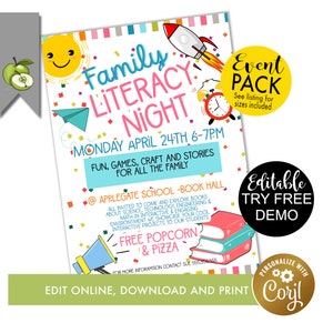School Family Literacy Night Flyer Book Sale, Template Book Fair ...