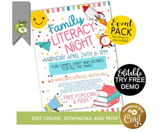 Editable Family Literacy Night Flyer PTO PTA Reading Book - Etsy