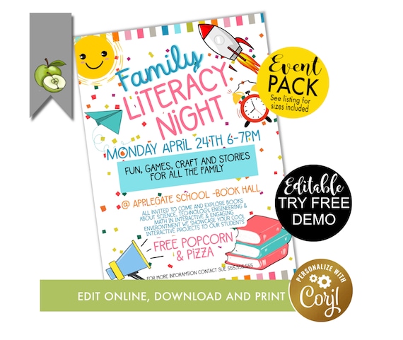 School Family Literacy Night Flyer Book Sale Template Book - Etsy
