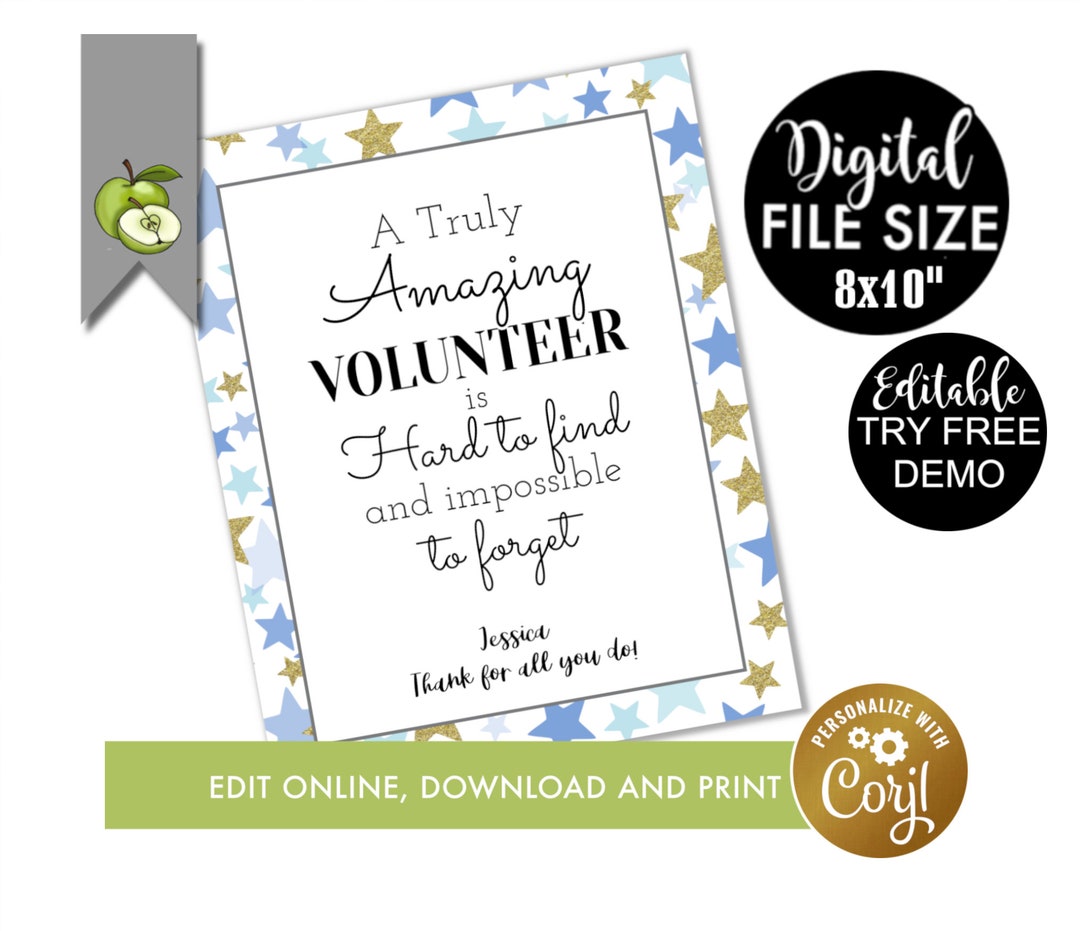 Editable VOLUNTEER Printable, Editable, Star Staffgold Glitter, Amazing ...