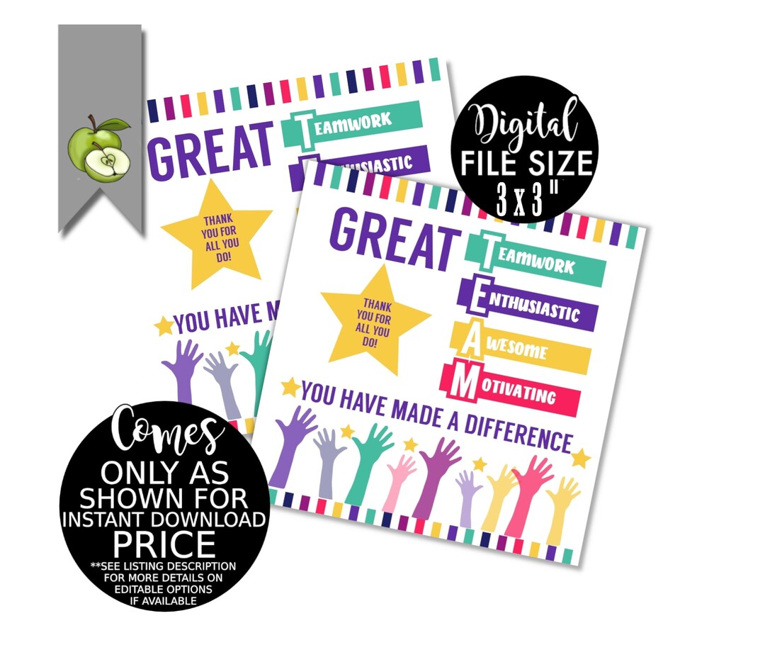 Great Team Staff Appreciation Gift Tag, Key Workers, Great Team, Thank ...