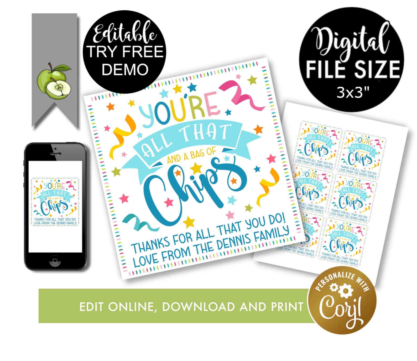 You're All That and a Bag of Chips Editable Gift Tag - Etsy