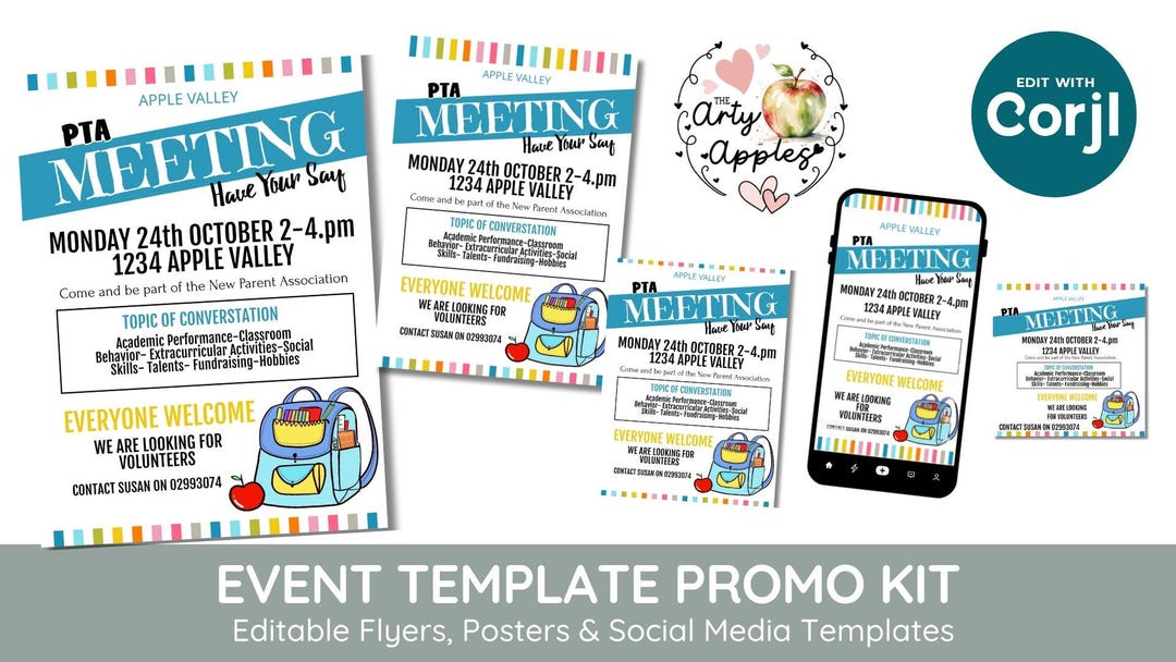 PTA Meeting School Poster & More, Editable Template, PTO Event Poster ...