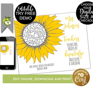 Editable Sunflower Teacher Appreciation Teacher Flower Gift - Etsy UK