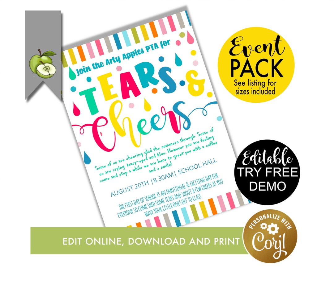 Tears and Cheers Back to School Poster, Editable Boo Hoo Breakfast ...