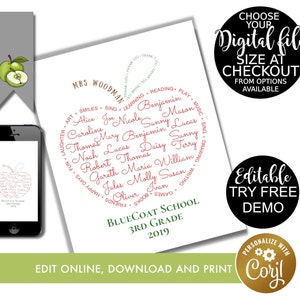 Editable Teacher Word Art Apple With Kids Names, Editable Apple for ...