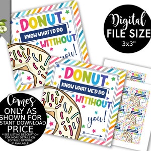 Donut Gift Tag, Teacher Appreciation Gift Tag, Sweetest Day Tag ...