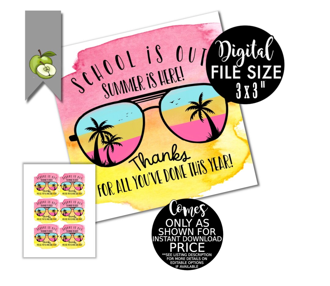 Summer Sun Teacher Gift Tags, End of School Year Gift, Beach Tote ...
