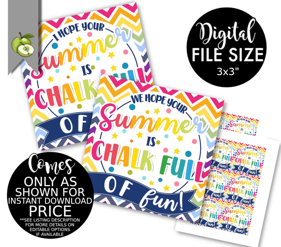 Summer Chalk Full of Fun Teacher Year End Tag, Chalk Theme Tag, Teacher ...