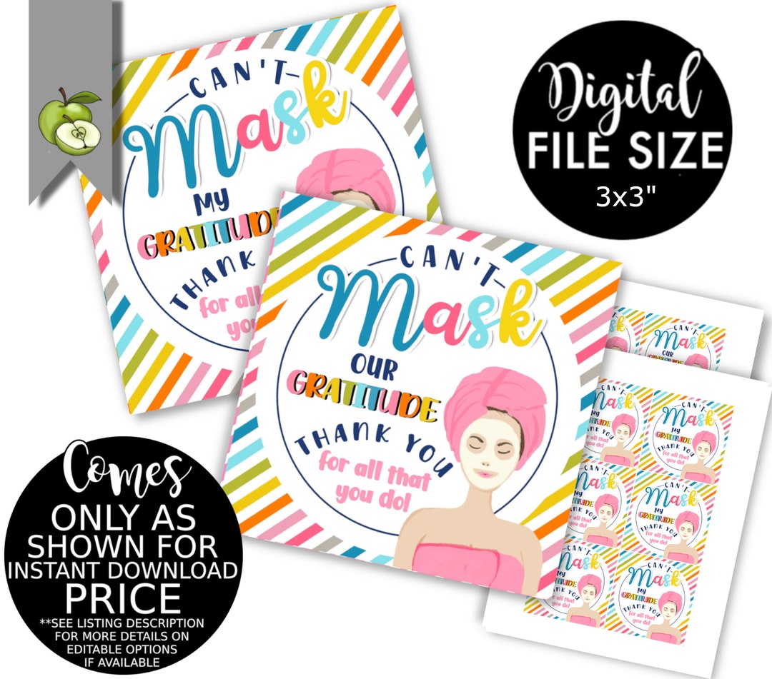 Can't Mask Our Gratitude Printable Gift Tag, Volunteer, Teacher ...