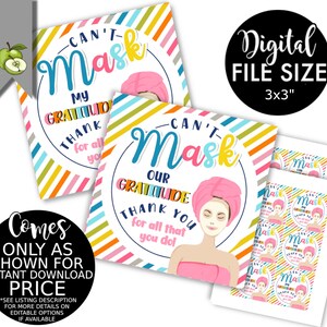 Can't Mask Our Gratitude Printable Gift Tag, Volunteer, Teacher ...