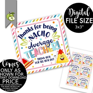 Nacho Average Teacher Gift Tag, Teacher Appreciation Thank You ...