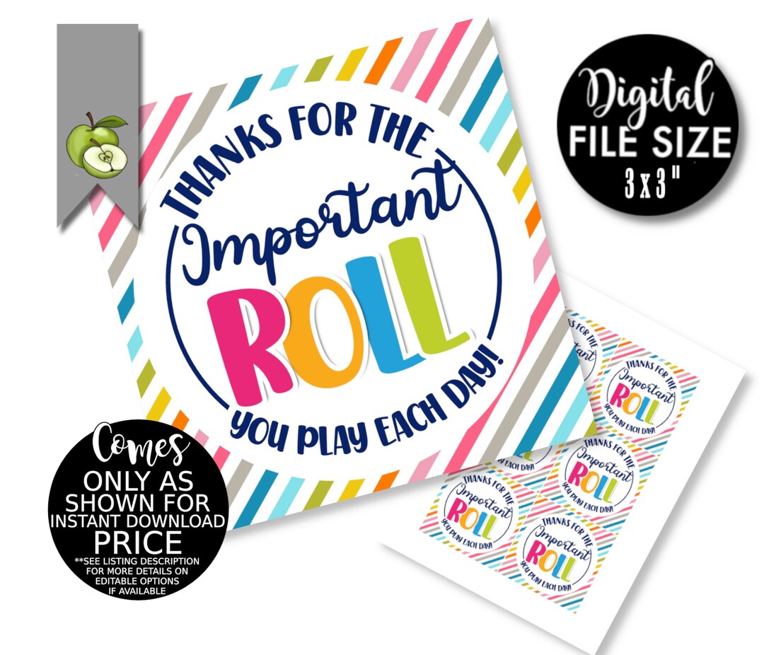 Roll Gift Tag, Thanks for the Important Roll You Play Gift Tags. Staff ...