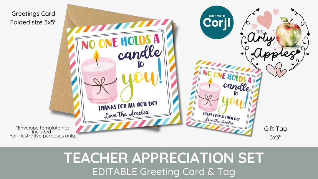 Editable Candle Gift Tag, Teacher Appreciation, Best Teacher, Candle to ...