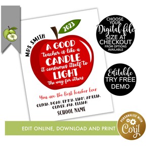 Apple Printable Teacher Appreciation Gift, Editable Template Class Gift ...