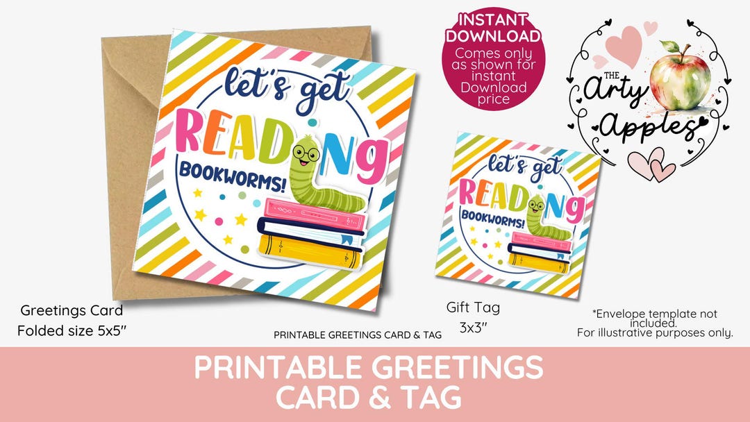 Summer Reading Book Worm Gift Tag, Class Book Worm, Party Bookworm ...