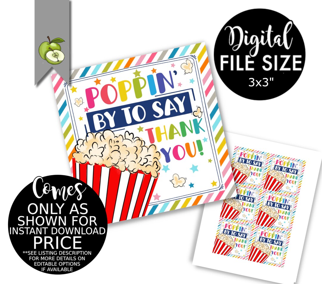 Just Poppin' by to Say Thank You Popcorn Gift Tag, Popping Thanks Staff ...
