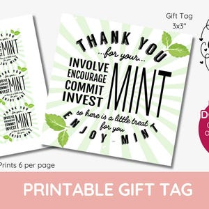 Mint Thank You Tags, Volunteer Mint Labels, Printable, INSTANT, PTA ...