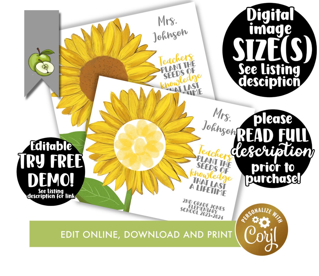 Editable Sunflower Teacher Appreciation, Teacher Flower Gift, Teachers ...