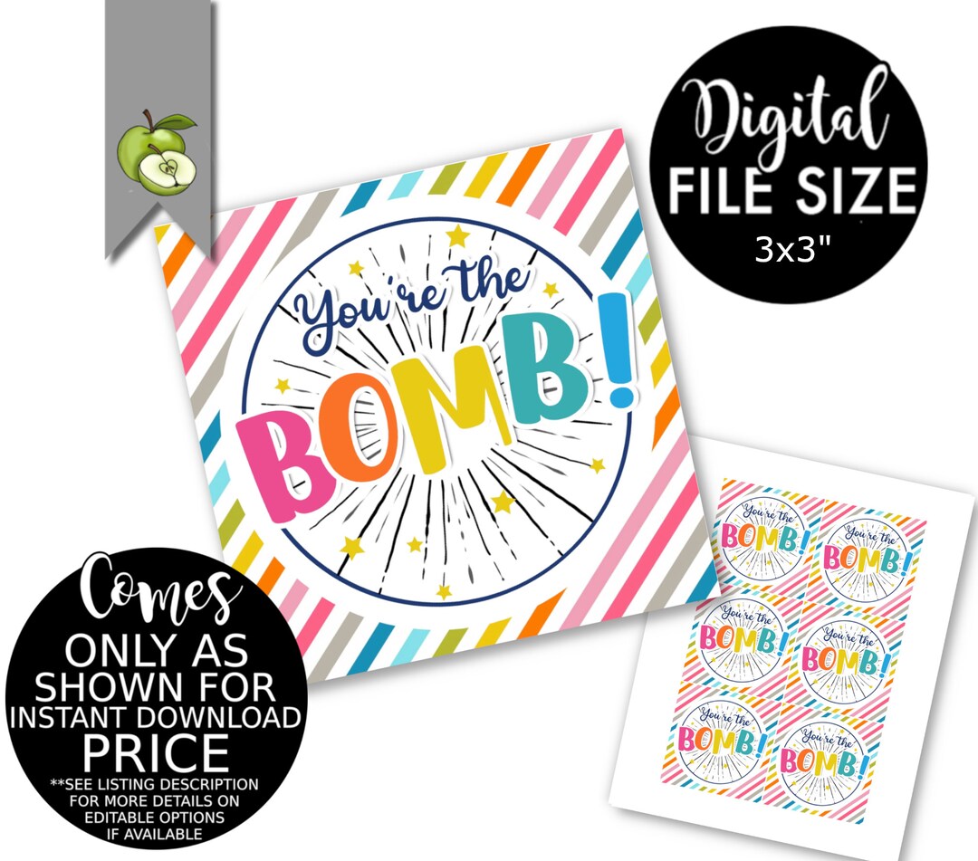 Bomb, You're the Bomb, Bath Bomb Gift Tag, Teacher Appreciation, Drink ...