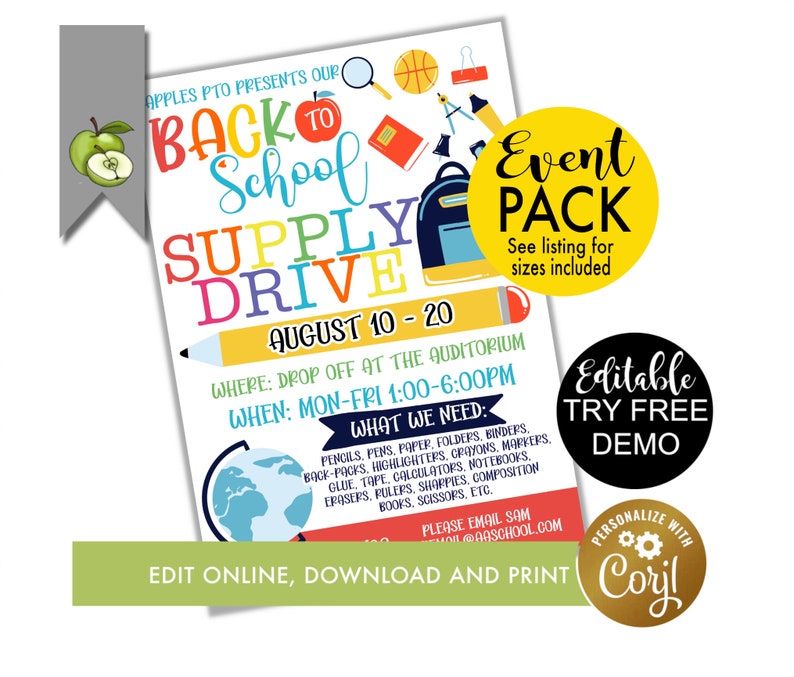 Editable Back to School Supply Drive Flyer Editable Printable - Etsy