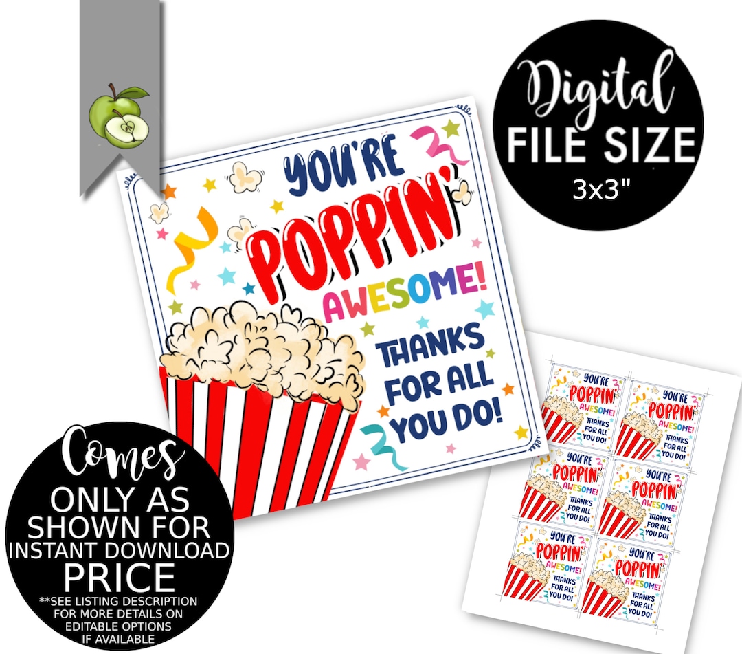 You're Poppin Awesome Thank You Printable Gift Tag, Teacher ...