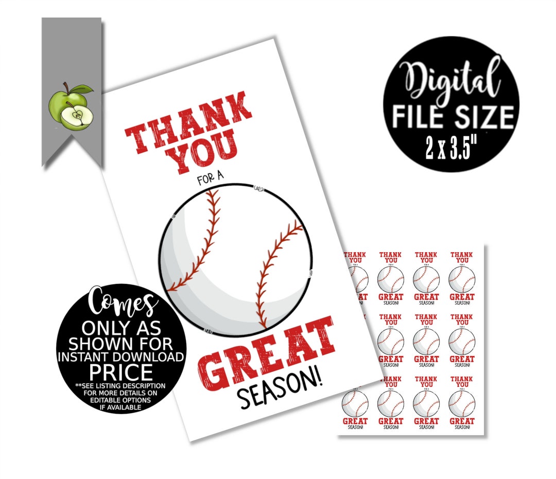 Baseball Gift Tags, Thank You for a Great Season, Baseball, End of ...