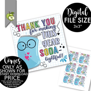 Printable Soda Gift Tag, Thank You for Making This Year Soda-lightful ...