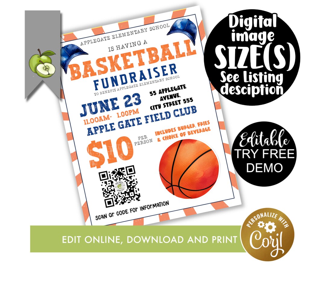 Editable Basketball Fundraiser Flyer Editable Template Add QR Code for ...