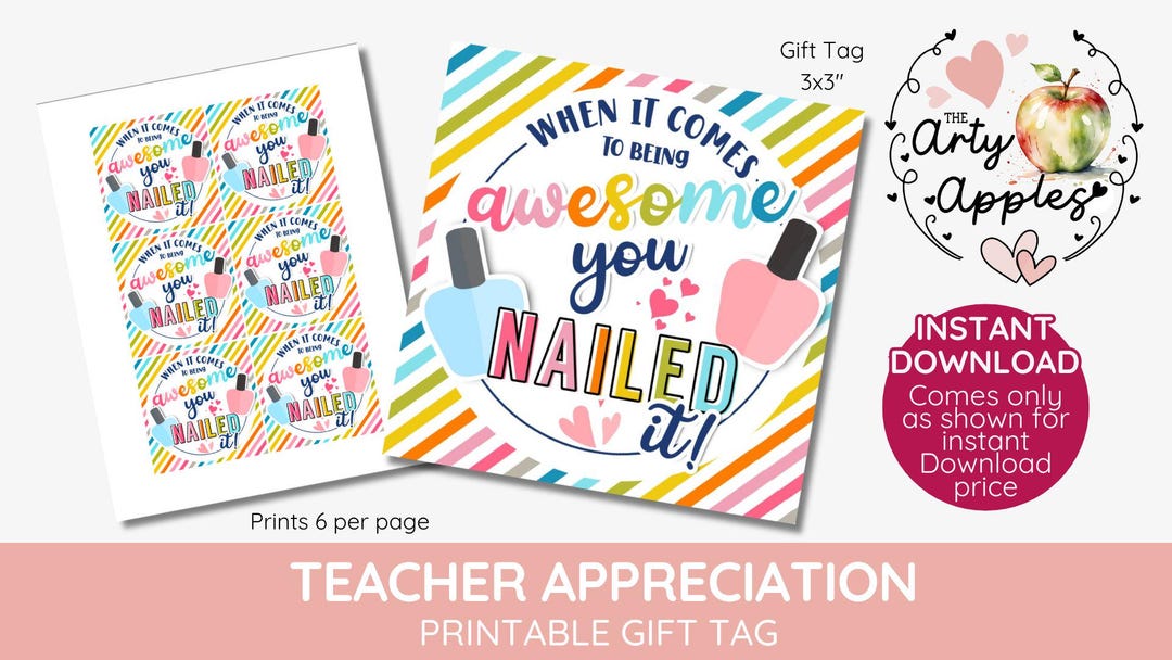 Nailed It Gift Tag, Awesome Friend, Colleague, Employee Manicure Gift ...