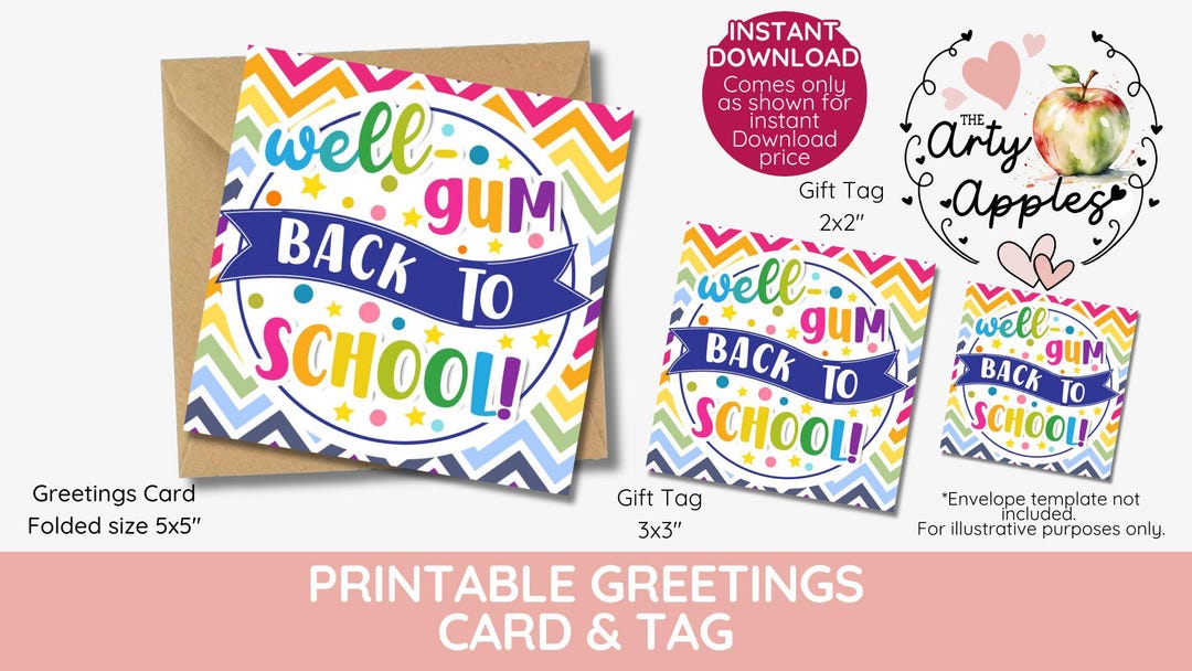 Welcome Back to School, Gum Tag, Sweet Treat Card, Teacher Gum Sticks ...