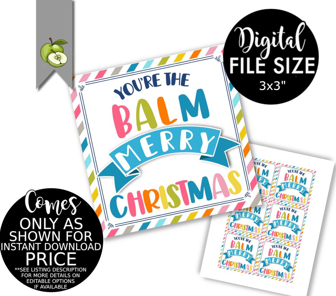 You're the Balm Merry Christmas Gift Tags, Teacher Friend, Staff, Boss ...