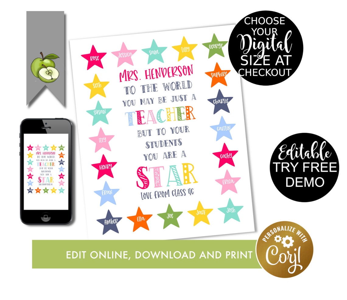 Editable Star Teacher Art Editable Teacher Appreciation Week - Etsy