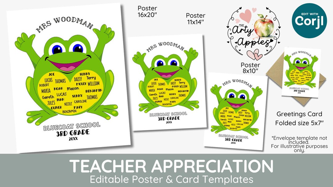 Editable Teacher Appreciation Frog Printable Card, Kindergarten Nursery ...