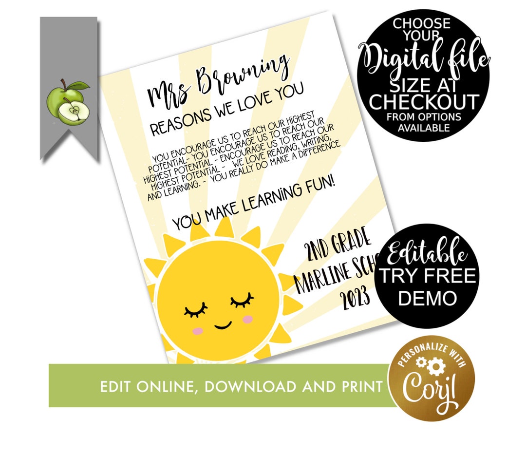 Editable Teacher Sunshine Reasons We Love You, Staff Appreciation Week ...
