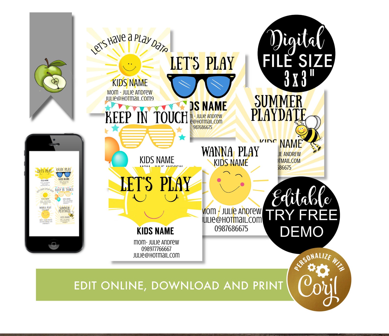 Editable Keep in Touch Summer Calling Card Mom Contact Card | Etsy