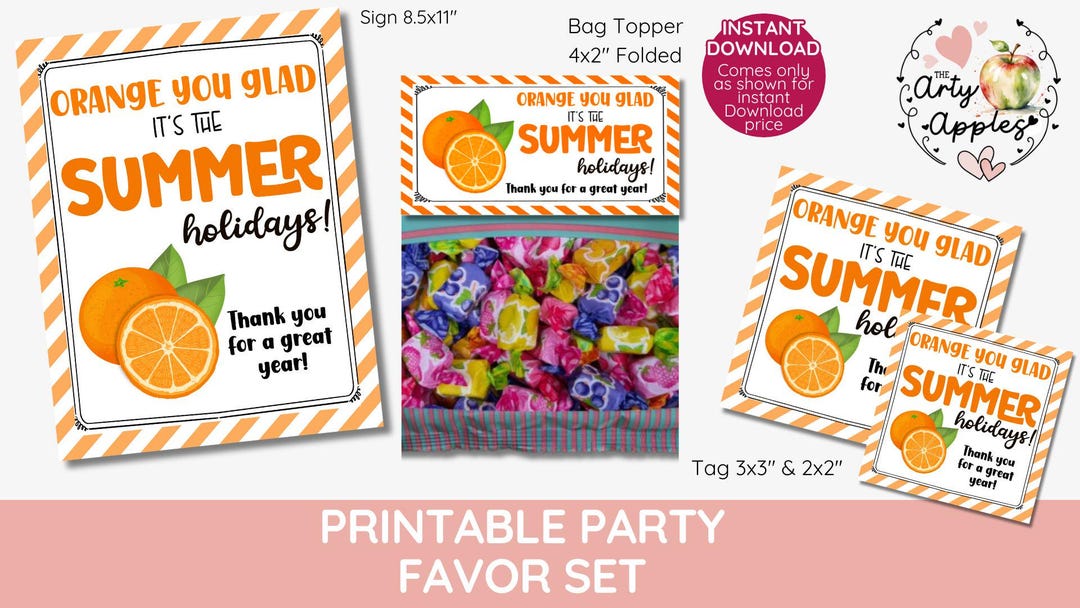 Summer HOLIDAY Teacher Gift Tags, Orange You Glad Its the Summer Fruit ...