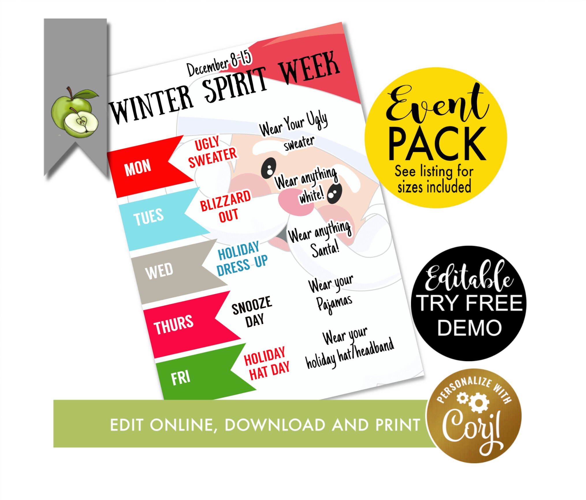 Editable Winter Spirit Week Schedule Christmas Spirit Week - Etsy UK
