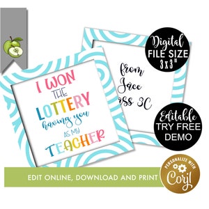 Editable Won the Lottery School Gift Tags I Won the Lottery - Etsy
