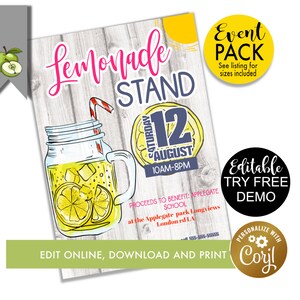 Editable Lemonade Stand Flyer Template, Lemonade Sale Sign Printable ...