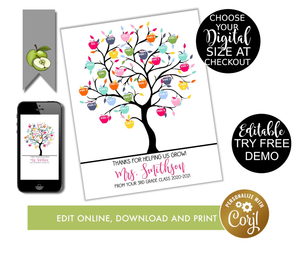 Teacher Appreciation Class Apple Tree Printable Gift Class | Etsy