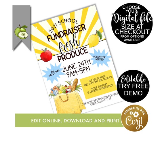 Editable fruit & Veg market fundraiser flyer fruit market | Etsy