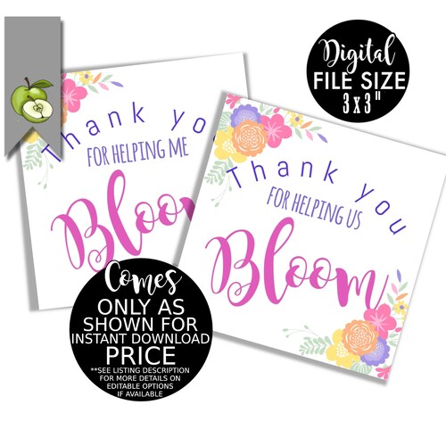Floral Appreciation Gift Tags Thank You for Helping Me Bloom - Etsy