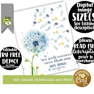 Editable Dandelion Teacher Appreciation Gift, Personalized Gift From ...