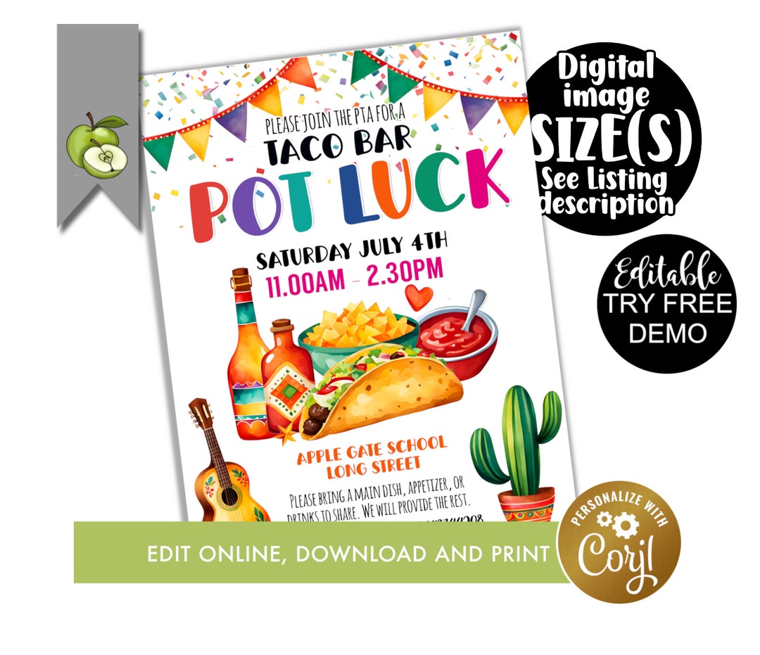 Editable Pot Luck Flyer, School Family, Mexican Food, Fundraiser Party ...