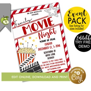 Editable Movie Night Flyer Template, Film Fundraiser, Digital Download ...