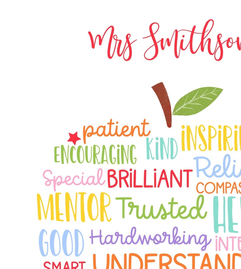 Editable Best Teacher Word Art Apple Rainbow School Year - Etsy