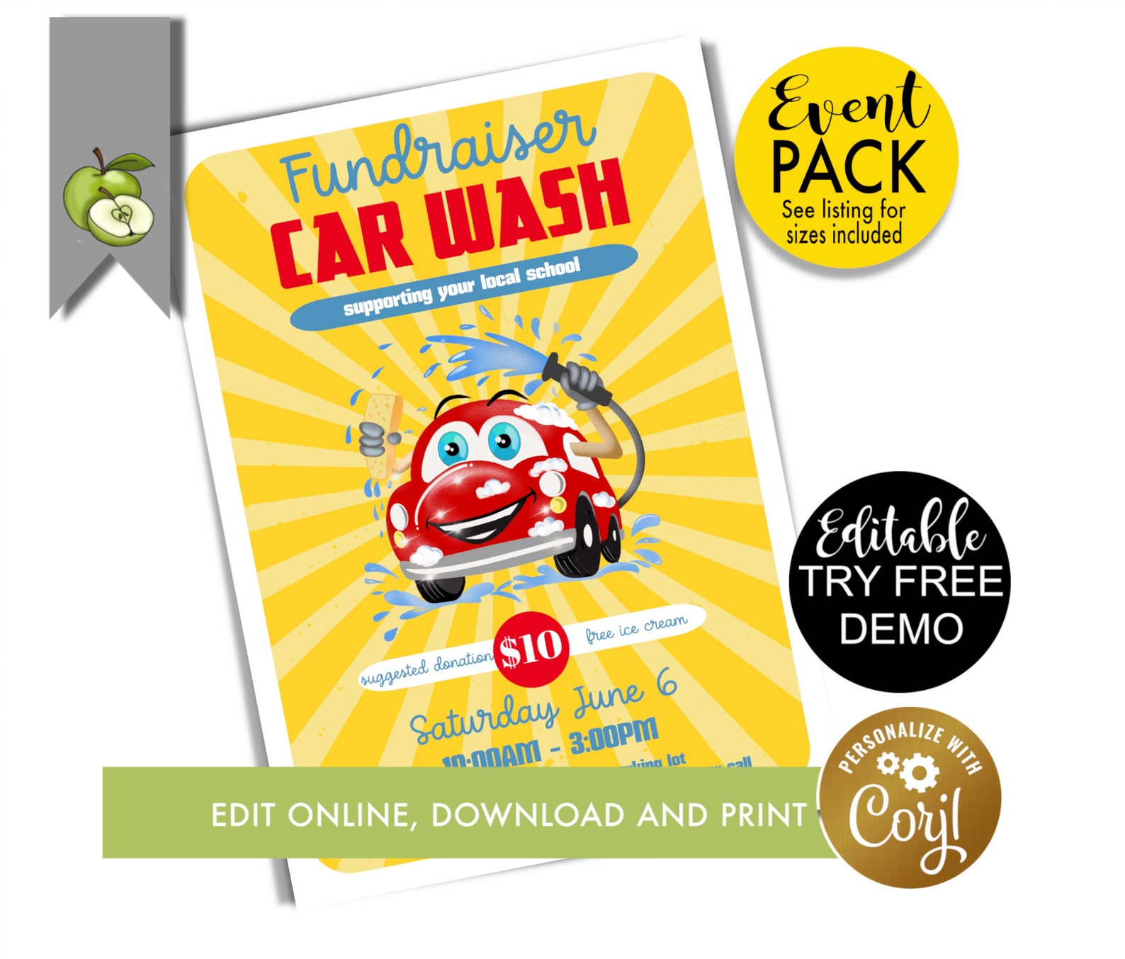 Editable Car Wash Theme Event Flyer Printable PTO Fundraiser - Etsy
