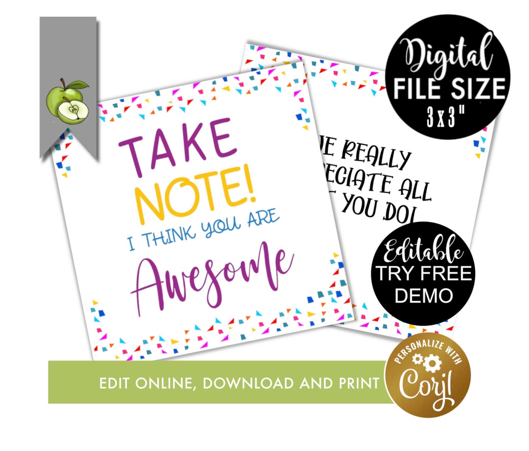 Editable Take Note Gift Tags Note Book Gift Tags Exercise - Etsy