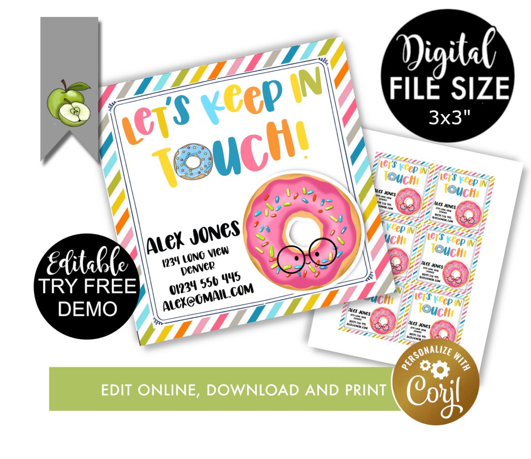 Editable Keep in Touch, Summer Calling Card, Mom Contact Card, Donut ...